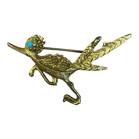 Roadrunner | Jewelry | Vintage Roadrunner Blue Eyed Gold Tone Brooch ...